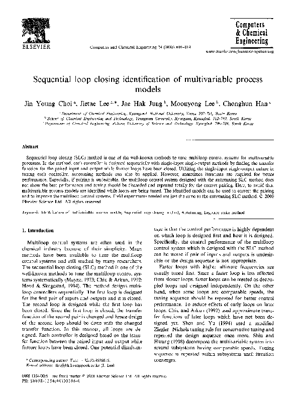 (PDF) Sequential loop closing identification of multivariable process models