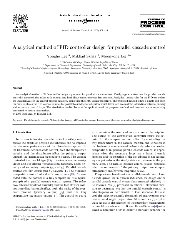(PDF) Analytical method of PID controller design for parallel cascade control