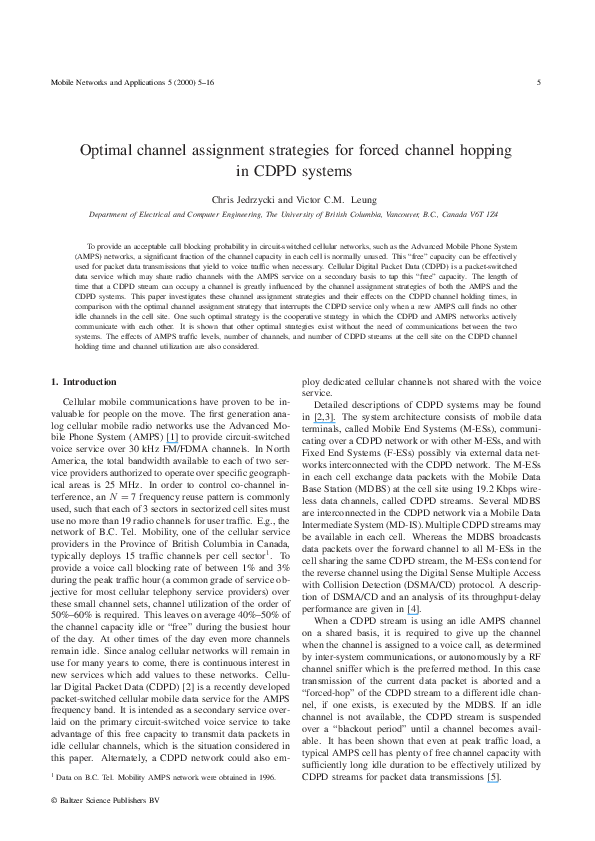 (PDF) Optimal channel assignment strategies for forced channel hopping in CDPD systems