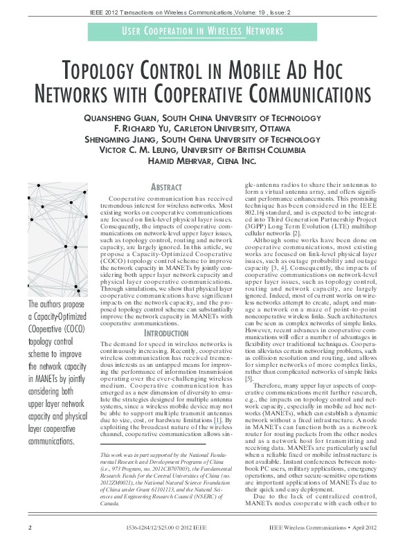 (PDF) Topology control in mobile Ad Hoc networks with cooperative communications