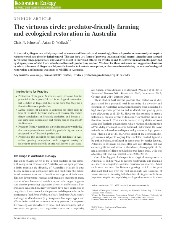 (PDF) The virtuous circle: predator-friendly farming and ecological ...
