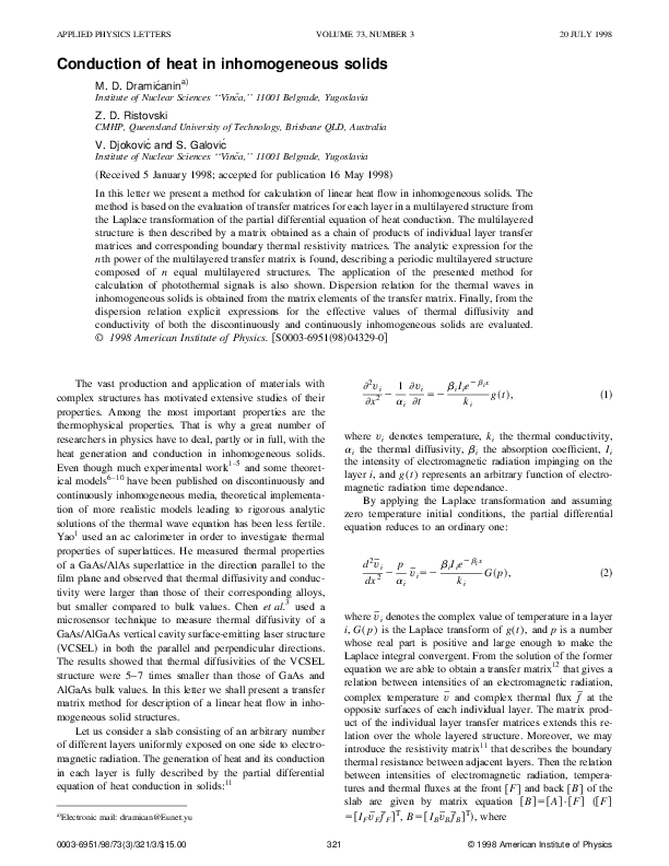 Pdf Conduction Of Heat In Inhomogeneous Solids