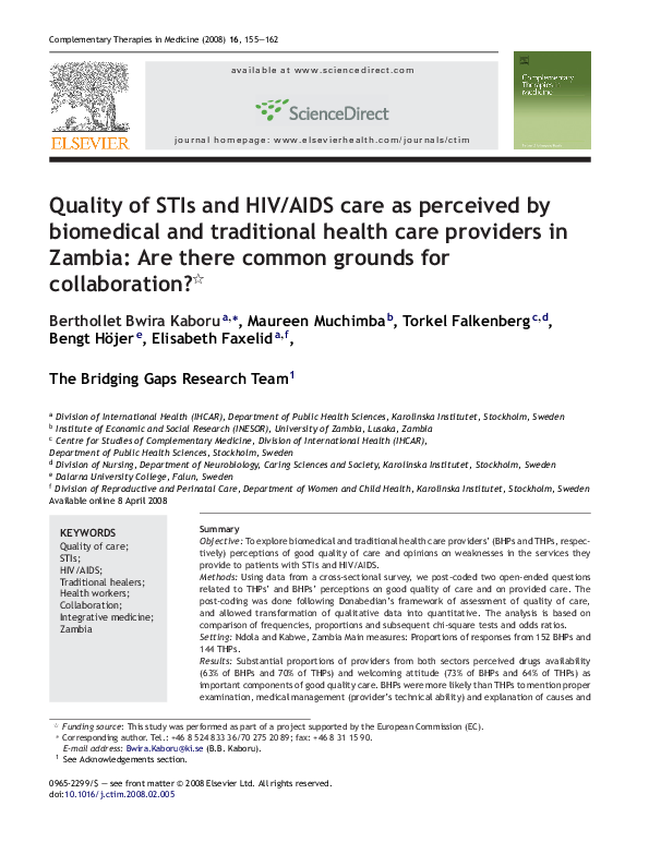 (PDF) Quality of STIs and HIV/AIDS care as perceived by biomedical and ...