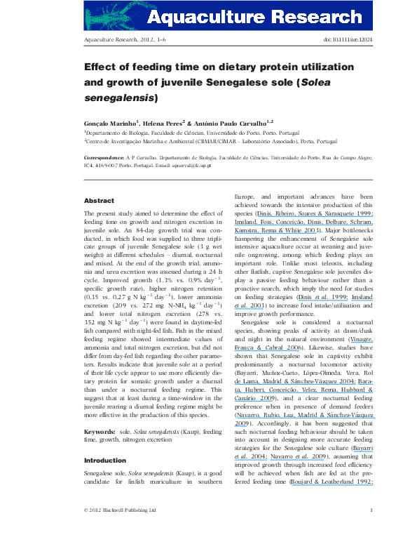 (PDF) Effect of feeding time on dietary protein utilization and growth ...