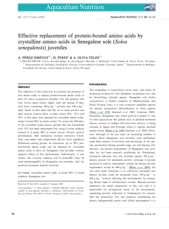 (PDF) Effective replacement of protein-bound amino acids by crystalline ...