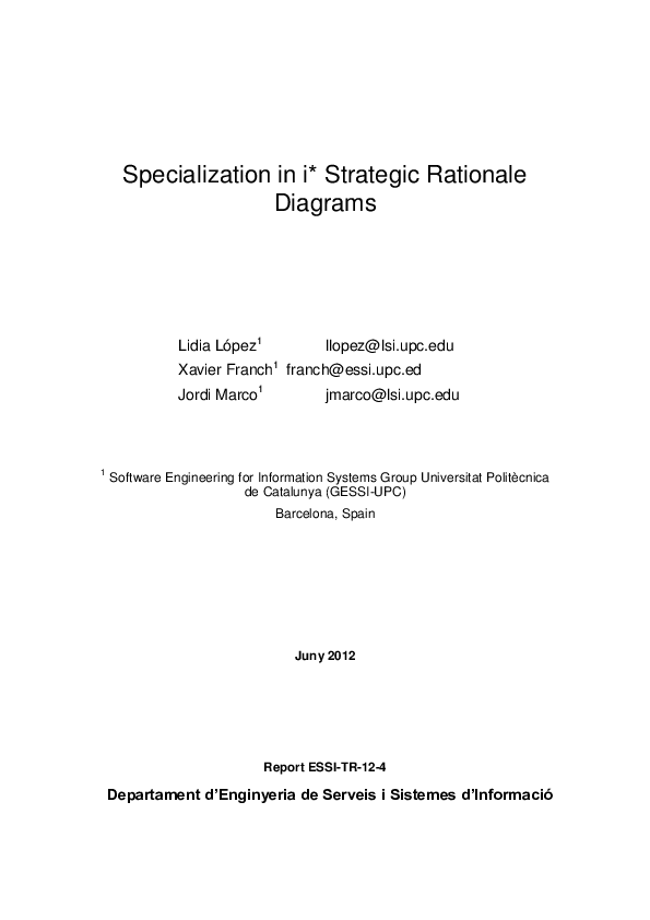 (PDF) Specialization in i* strategic rationale diagrams