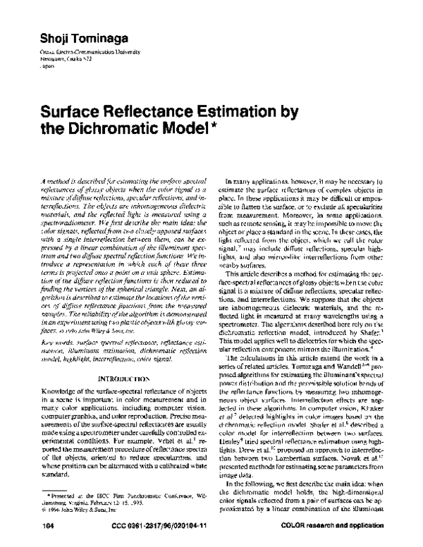 (PDF) Surface reflectance estimation by the dichromatic model