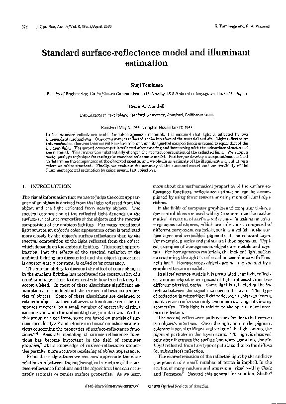 (PDF) Standard surface-reflectance model and illuminant estimation