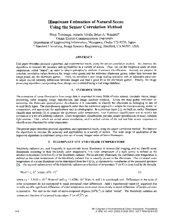 (PDF) Illuminant estimation of natural scene using the sensor correlation method