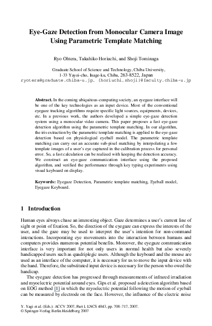 (PDF) Eye-Gaze Detection from Monocular Camera Image Using Parametric Template Matching