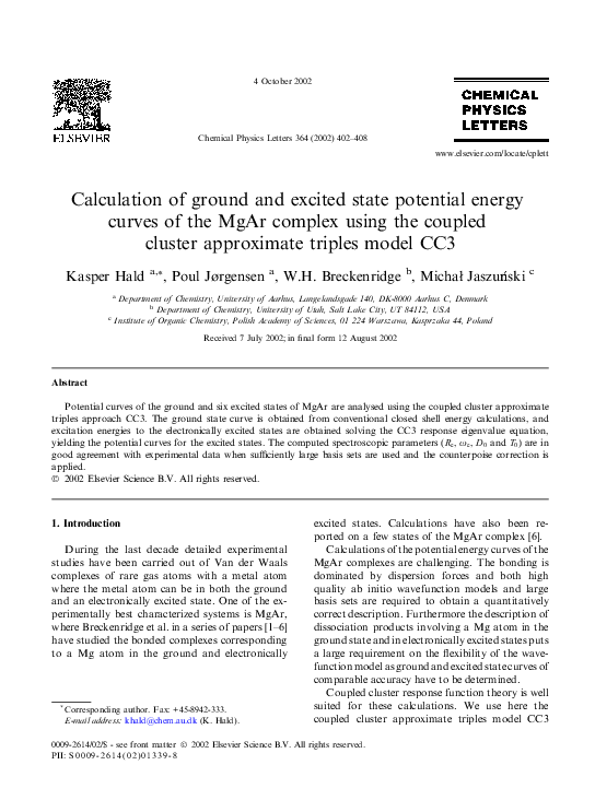 (PDF) Calculation of ground and excited state potential energy curves of the MgAr complex using ...