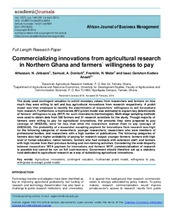 (PDF) African Journal of Business Management Commercializing ...