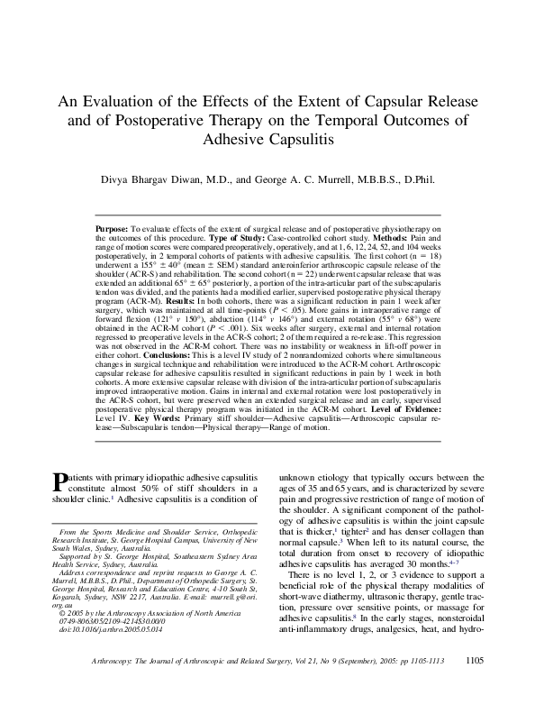 (PDF) Functional Outcome After Arthroscopic Capsular Release in ...