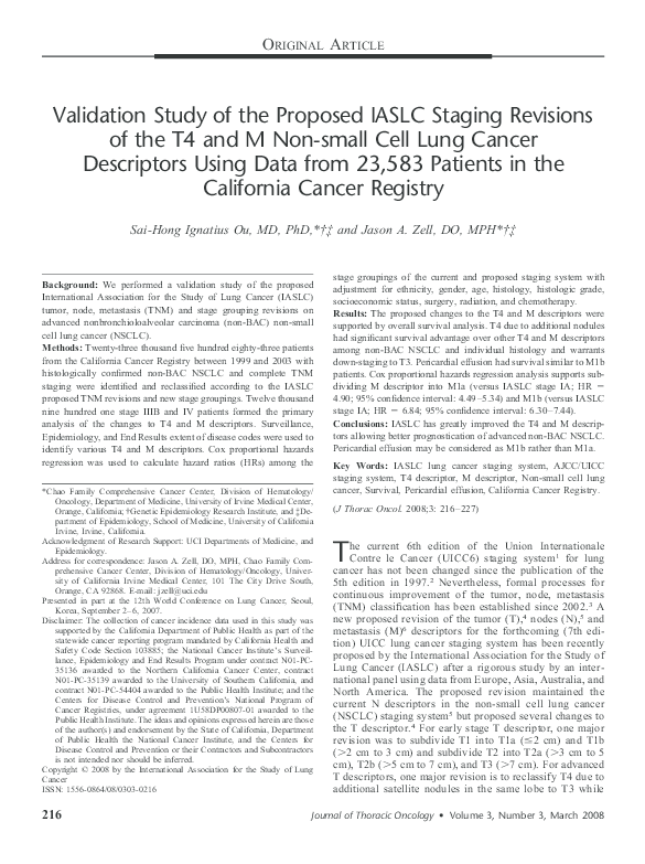 (PDF) Validation Study of the Proposed IASLC Staging Revisions of the T4 and M Non-small Cell ...