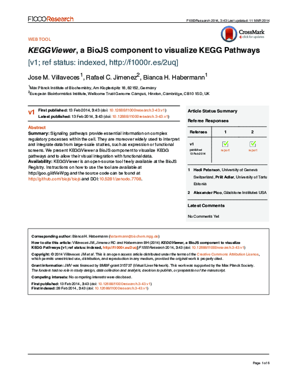 (PDF) KEGGViewer, a BioJS component to visualize KEGG Pathways