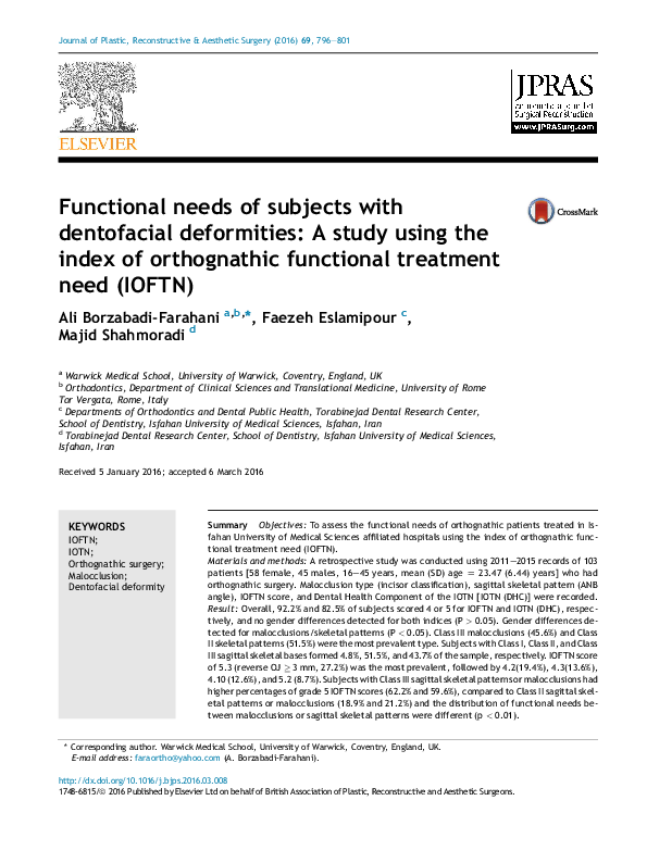 Functional needs of subjects with dentofacial deformities: A study ...