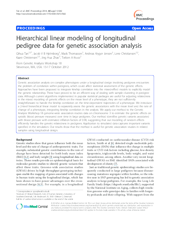 (PDF) Hierarchical linear modeling of longitudinal pedigree data for genetic association analysis