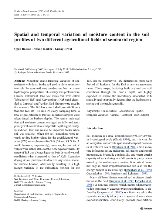(PDF) Spatial and temporal variation of moisture content in the soil profiles of two different ...
