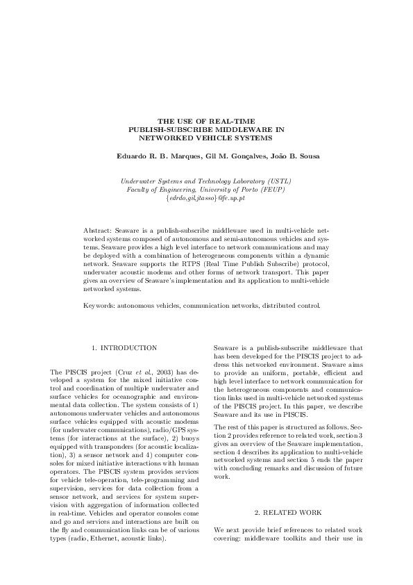 (PDF) The Use of Real-Time Publish-Subscribe Middleware In Networked Vehicle Systems