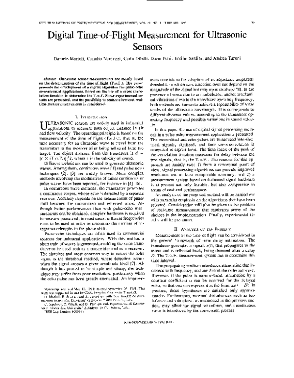 Pdf Digital Time Of Flight Measurement For Ultrasonic Sensors 