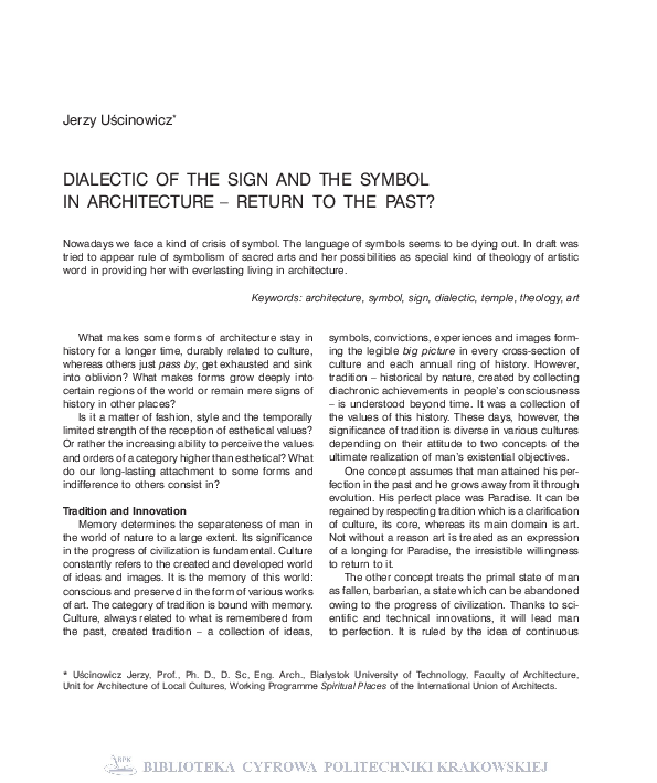 (PDF) DIALECTIC OF THE SIGN AND THE SYMBOL IN ARCHITECTURE – RETURN TO ...