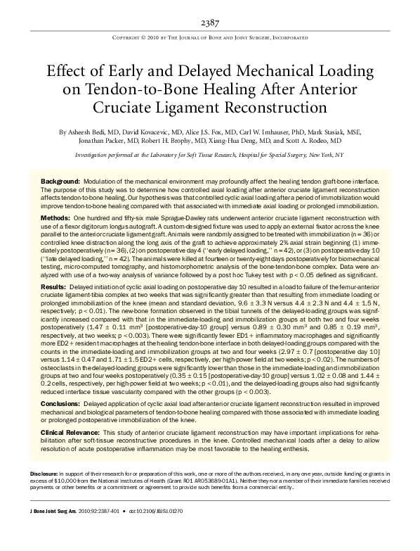 (PDF) Effect of Early and Delayed Mechanical Loading on Tendon-to-Bone Healing After Anterior ...