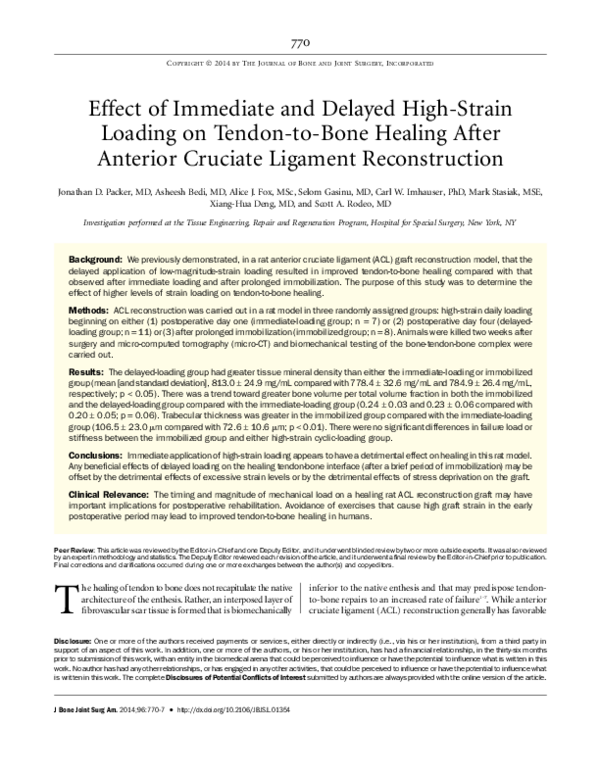 (PDF) Effect of Immediate and Delayed High-Strain Loading on Tendon-to-Bone Healing After ...
