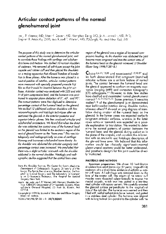 (PDF) Articular contact patterns of the normal glenohumeral joint