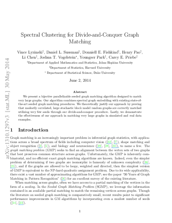 Pdf Spectral Clustering For Divide And Conquer Graph Matching