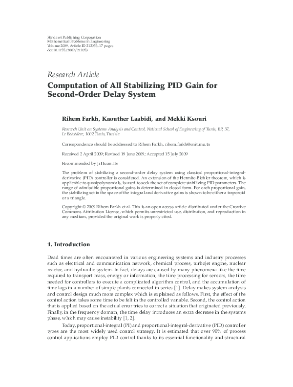 (PDF) Computation of All Stabilizing PID Gain for Second-Order Delay System