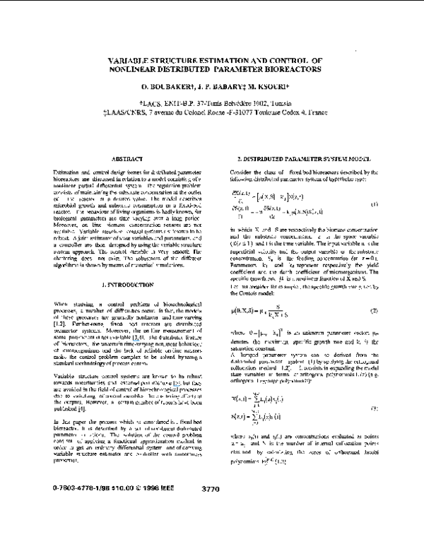 Pdf Variable Structure Estimation And Control Of Nonlinear Distributed Parameter Bioreactors