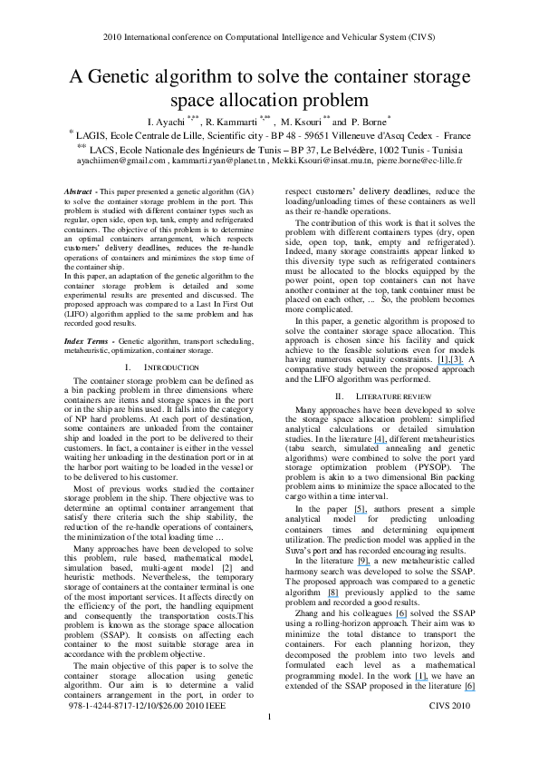 (PDF) A Genetic algorithm to solve the container storage space allocation problem
