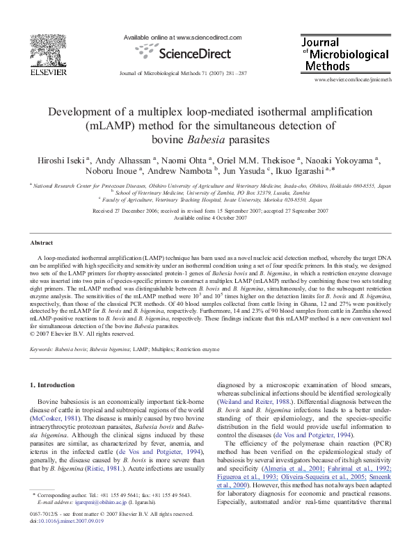 (PDF) Development of a multiplex loop-mediated isothermal amplification (mLAMP) method for the ...