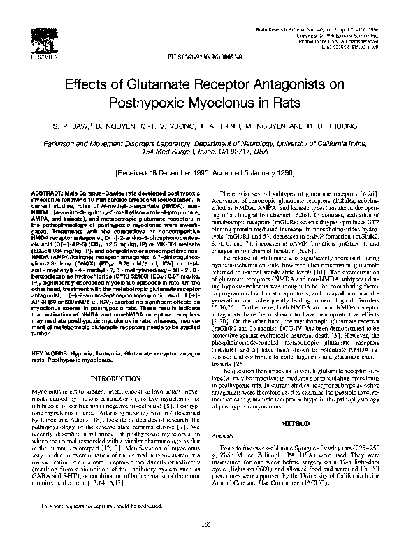 (PDF) Effects of glutamate receptor antagonists on posthypoxic ...