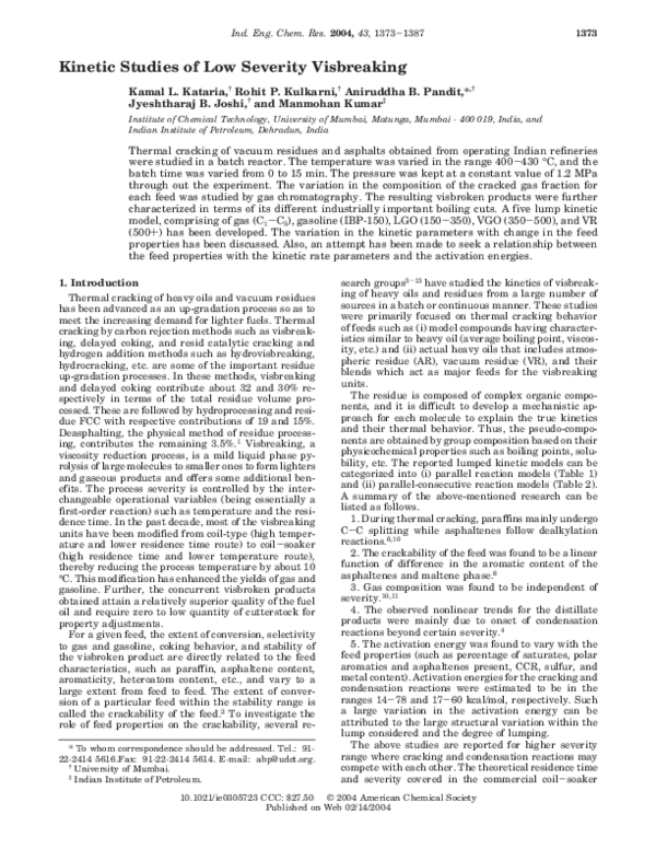(PDF) Kinetic Studies of Low Severity Visbreaking