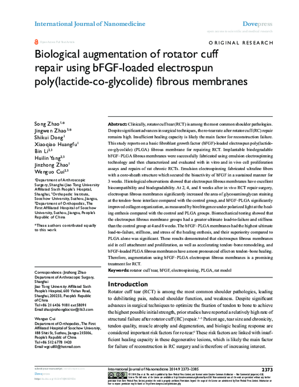(PDF) Biological augmentation of rotator cuff repair using bFGF-loaded ...