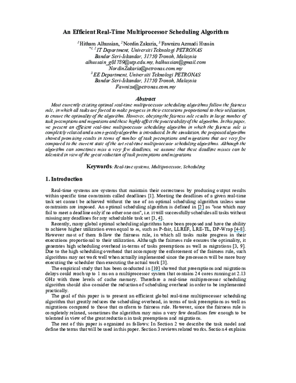 Pdf An Efficient Real Time Multiprocessor Scheduling Algorithm