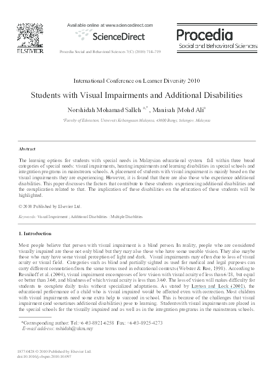 (PDF) Students with Visual Impairments and Additional Disabilities