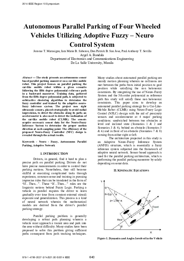(PDF) Autonomous parallel parking of four wheeled vehicles utilizing adoptive Fuzzy-Neuro ...