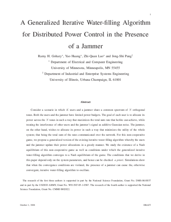 (PDF) A Generalized Iterative Water-Filling Algorithm for Distributed Power Control in the ...
