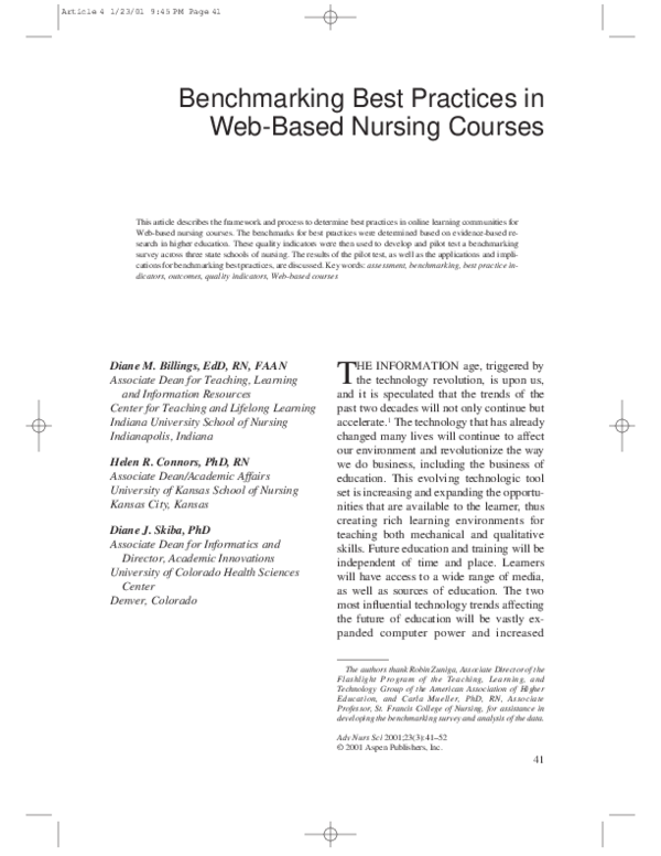(PDF) Benchmarking Best Practices in Web-Based Nursing Courses