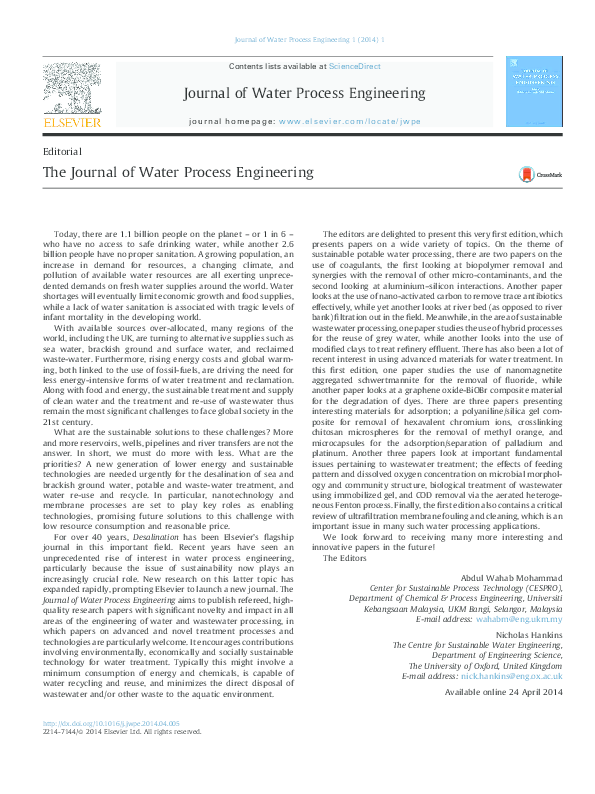 (PDF) The Journal of Water Process Engineering