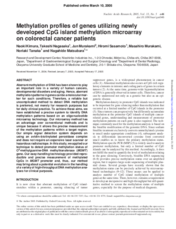 (PDF) Methylation profiles of genes utilizing newly developed CpG ...