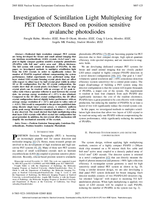 (PDF) Investigation of Scintillation Light Multiplexing for PET Detectors Based on position ...