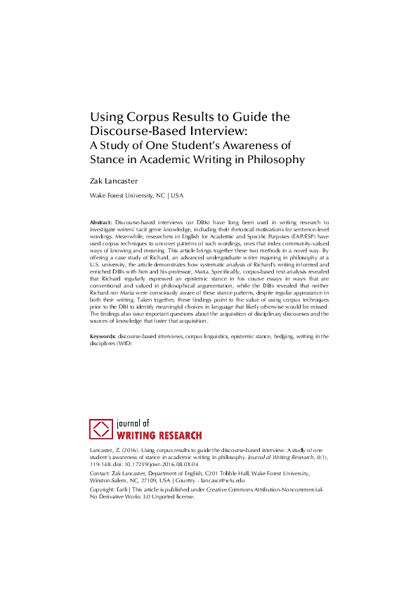 (PDF) Using Corpus Results to Guide the Discourse-based Interview: A Study of One Student’s ...