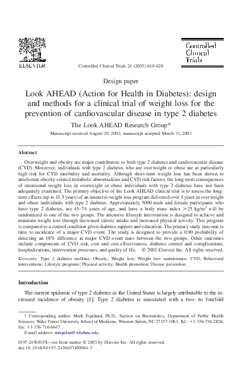 (PDF) Look AHEAD (Action for Health in Diabetes): design and methods ...