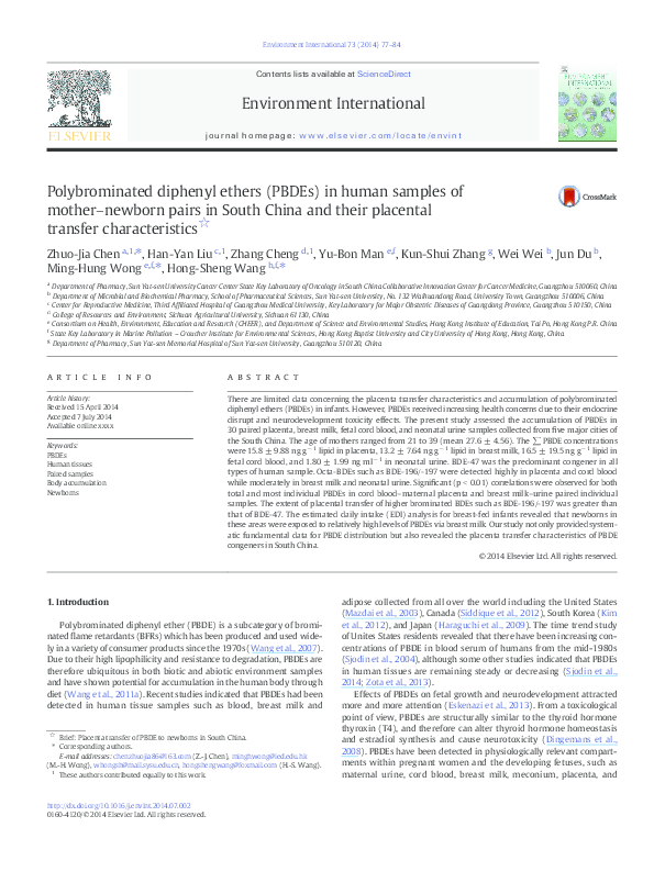 (PDF) Polybrominated diphenyl ethers (PBDEs) in human samples of mother ...