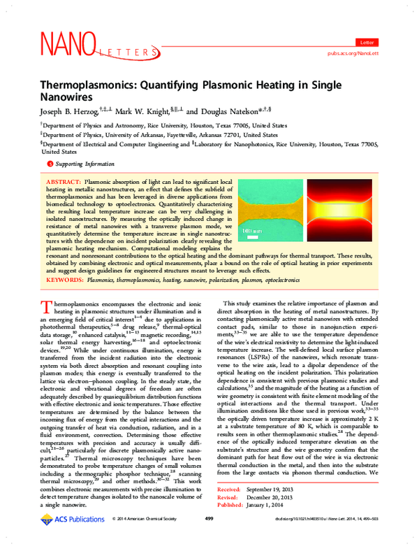 (PDF) Thermoplasmonics: Quantifying Plasmonic Heating in Single Nanowires