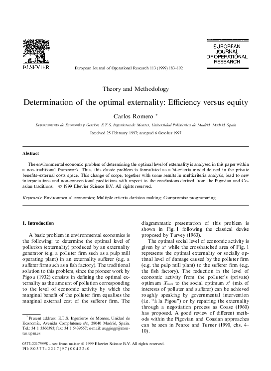 (PDF) Determination of the optimal externality: Efficiency versus equity