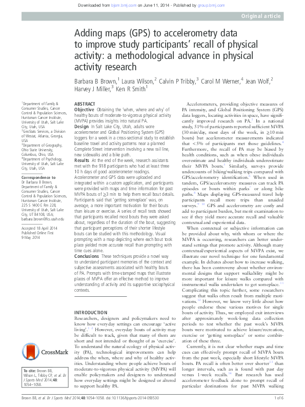 (PDF) Adding maps (GPS) to accelerometry data to improve study ...